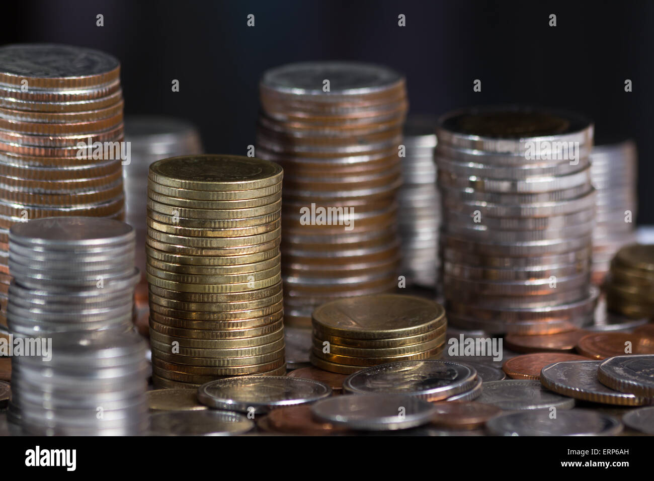 Towers made out of coins Stock Photo - Alamy