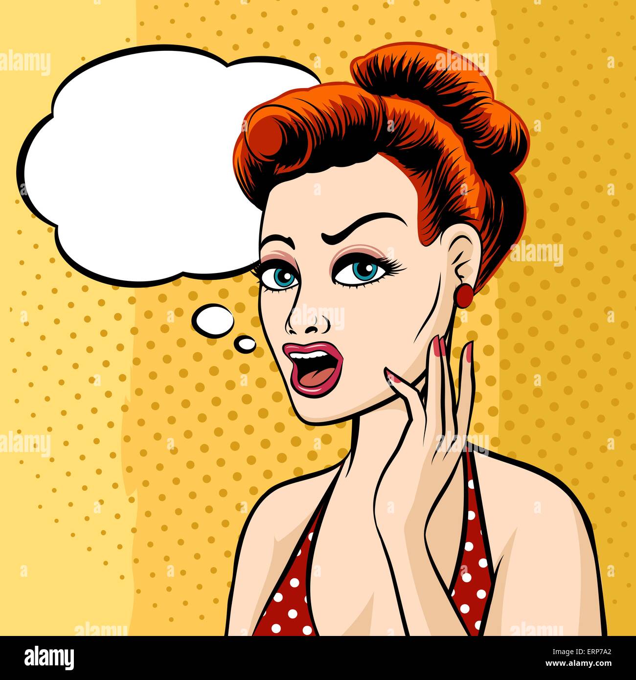 Woman Face with Speech Bubble drawn Pop Art Style Stock Vector Image ...