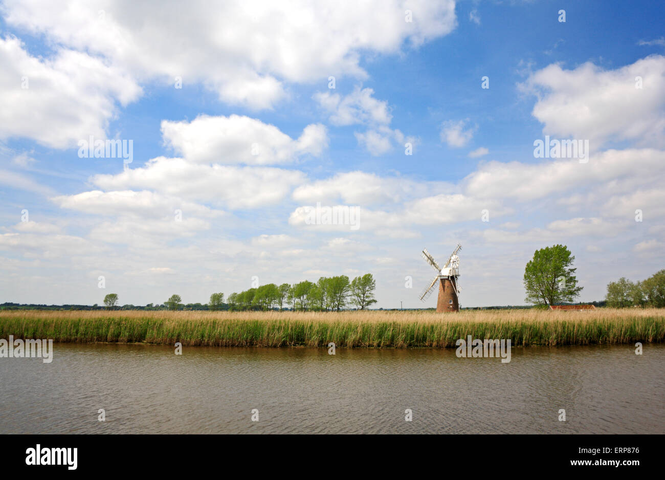 A landscape on the Norfolk Broads over the River Yare towards Hardley ...