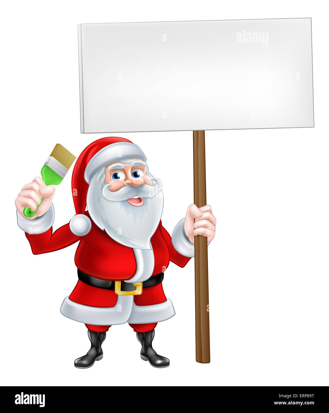 A Christmas cartoon illustration of Santa Claus holding a paintbrush ...