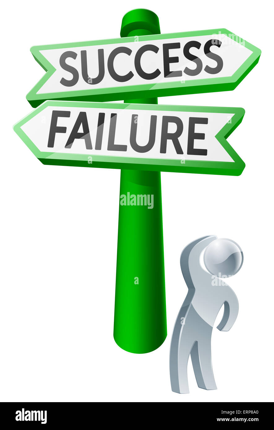 A man considering his options by looking up at a sign reading success ...