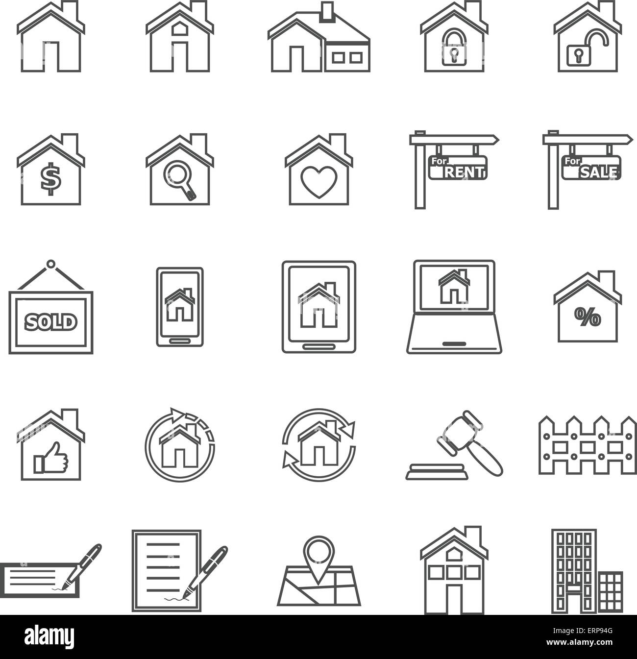 Real estate line icons on white background, stock vector Stock Vector ...
