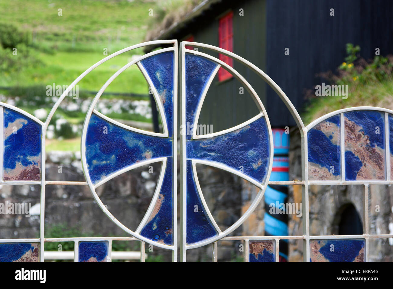 Stained glass celtic cross on a gate Stock Photo - Alamy