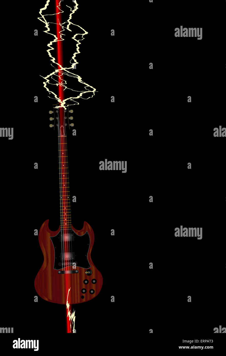 An electric guitar being struck through by a lightning bolt Stock Photo ...