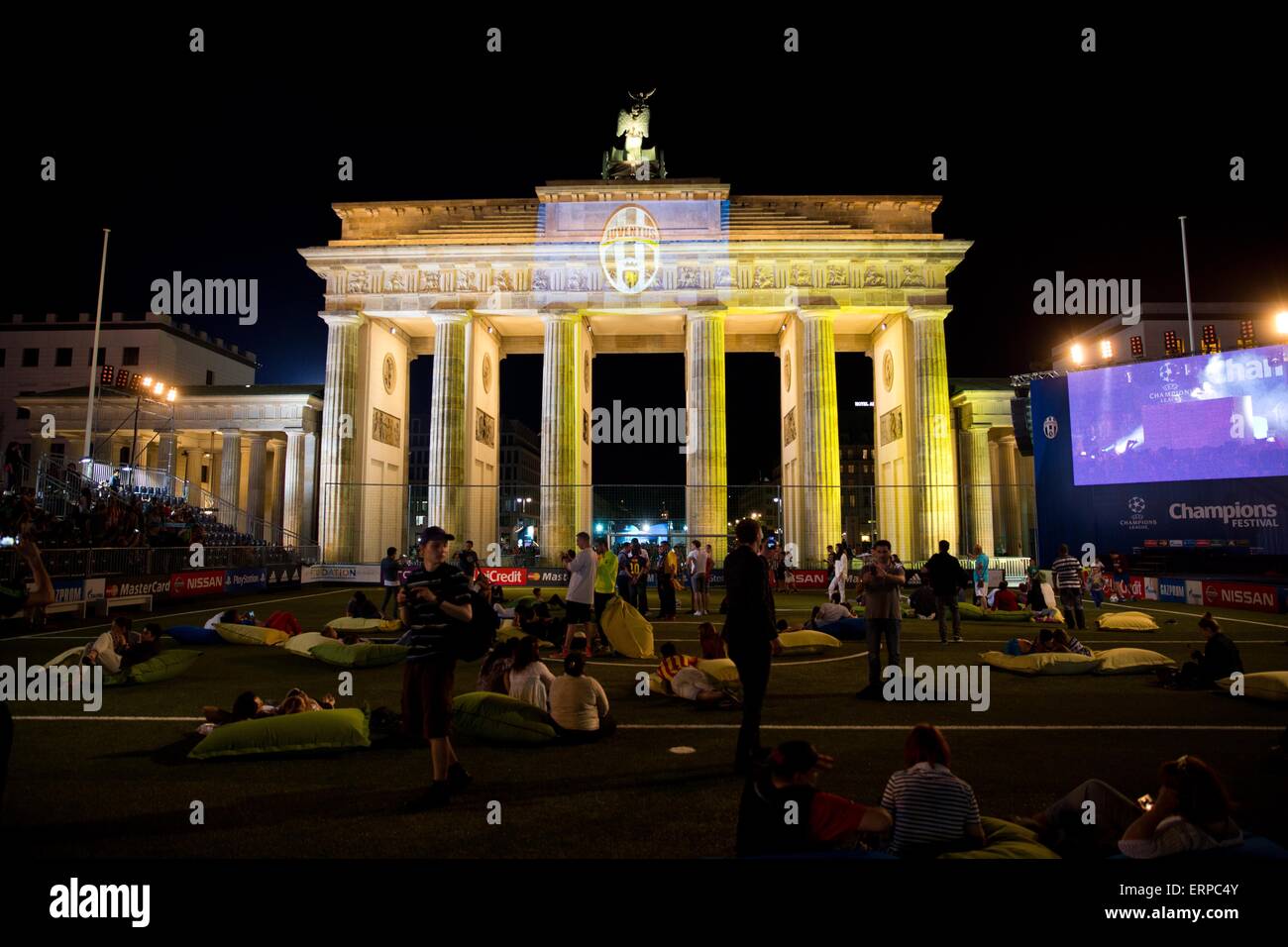 Brandenburger Tor is lit up with the colours of FC Barcelona's team ...