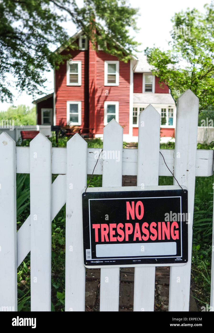 American style rural house with sign "no trespassing", Lehigh Valley ...
