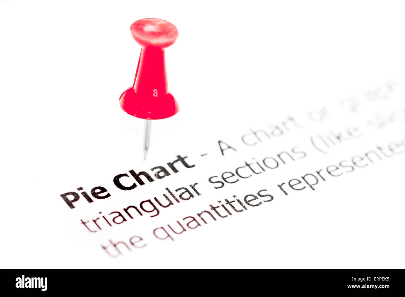 Words PIE CHART pinned on white paper with red pushpin, available copy ...