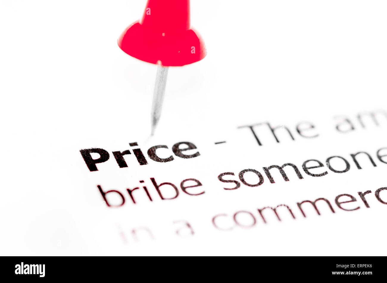 Word PRICE pinned on white paper with red pushpin, available copy space ...