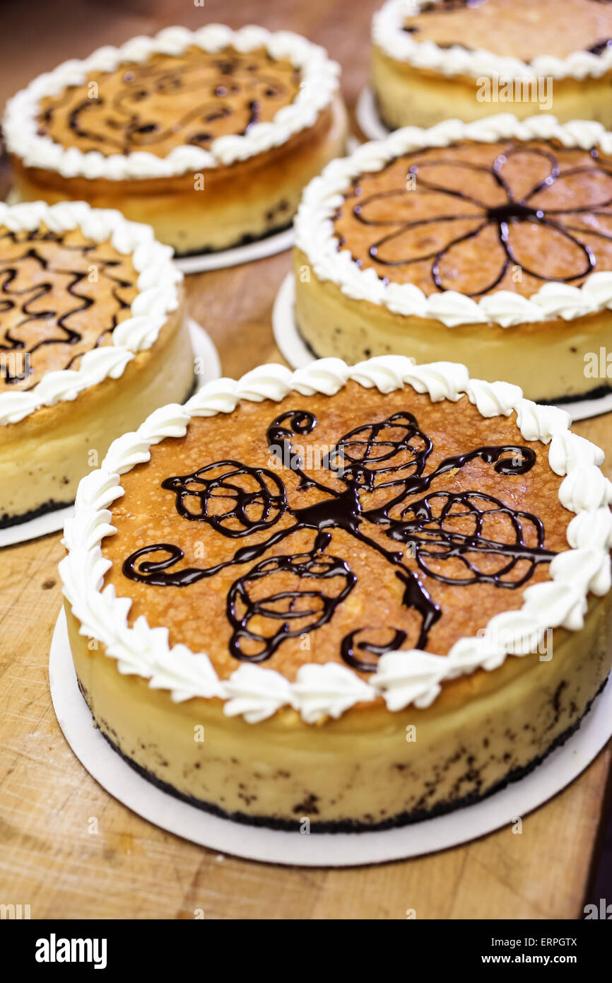 Cheesecakes prepared in the kitchen of Italian restaurant Stock Photo ...