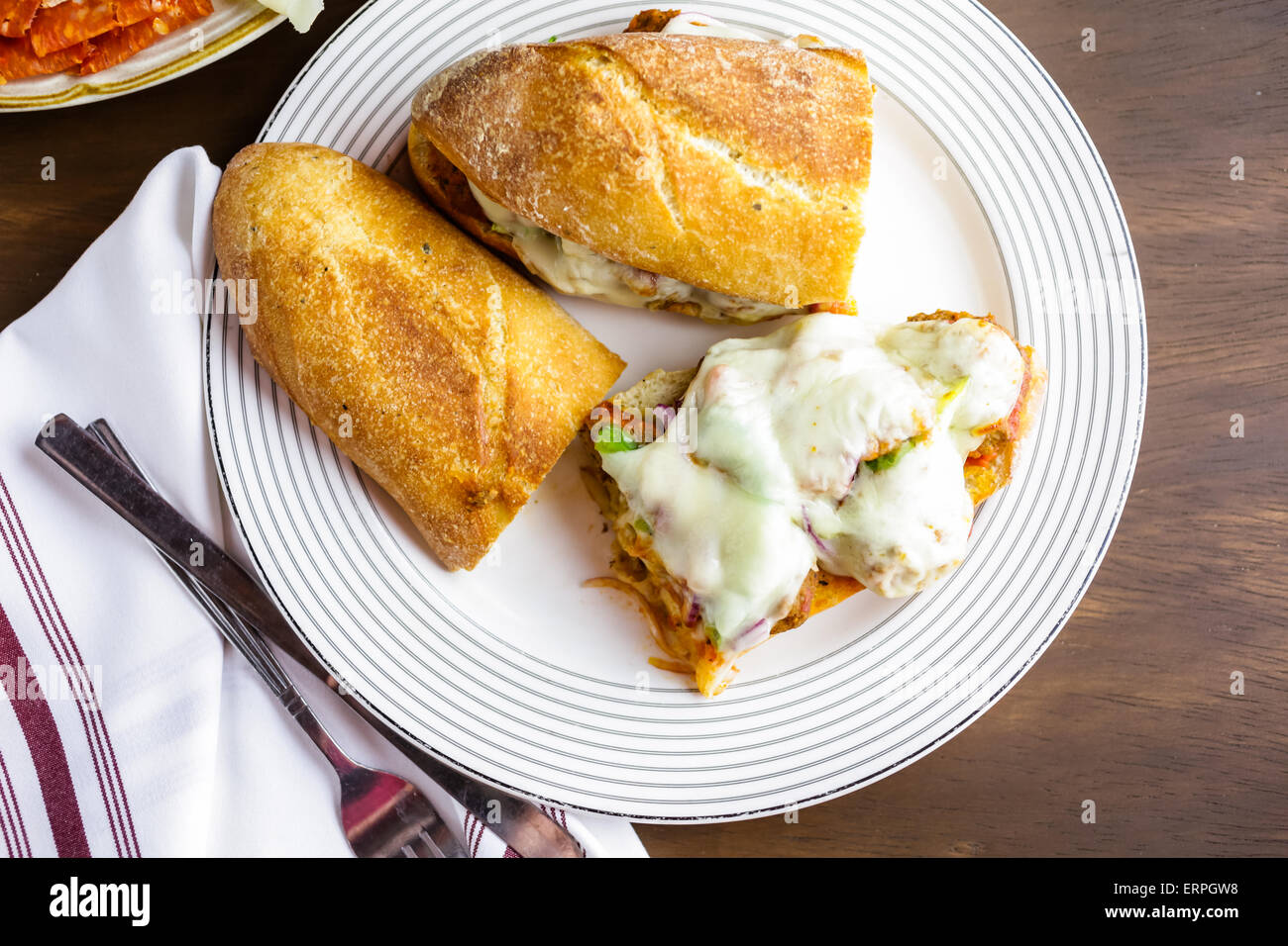 Meatball sandwich on the plate in Italian restaurant Stock Photo - Alamy