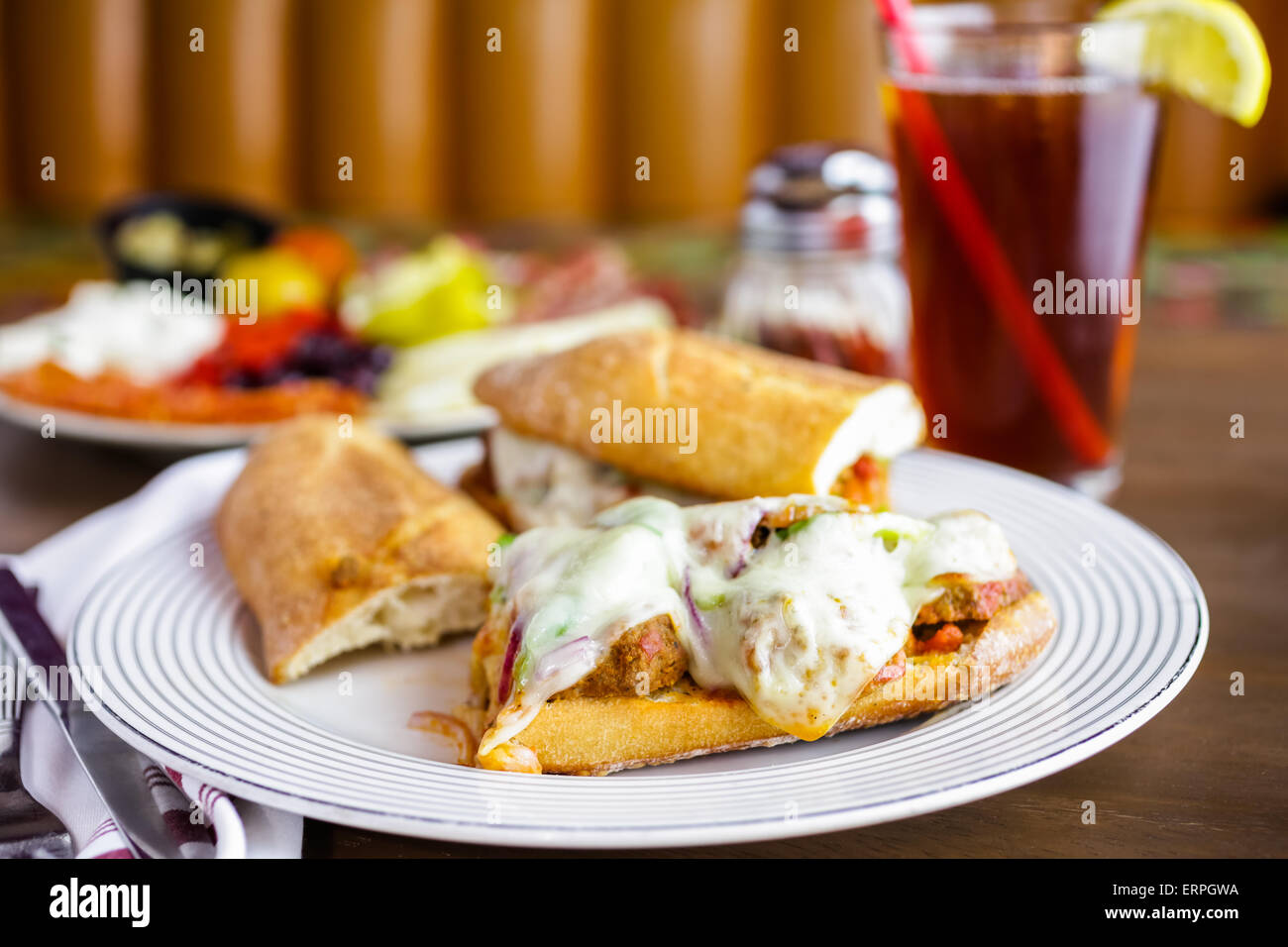 Meatball sandwich on the plate in Italian restaurant Stock Photo - Alamy
