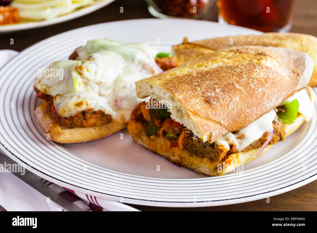 Meatball sandwich on the plate in Italian restaurant Stock Photo - Alamy