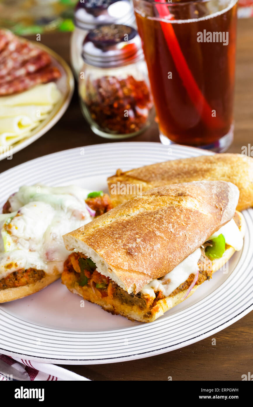 Meatball sandwich on the plate in Italian restaurant Stock Photo - Alamy