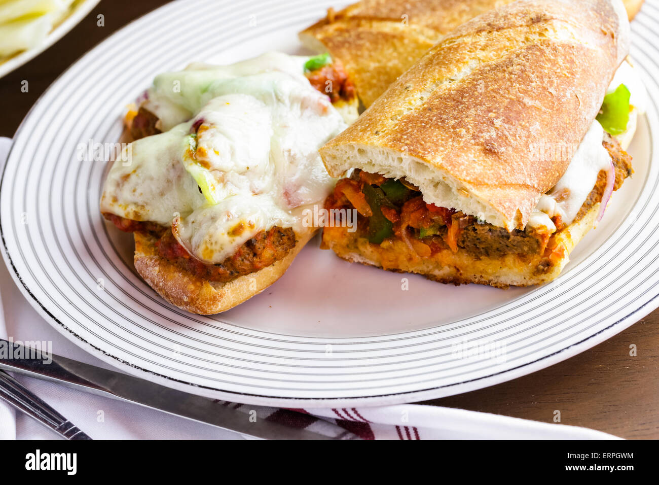 Meatball sandwich on the plate in Italian restaurant Stock Photo - Alamy