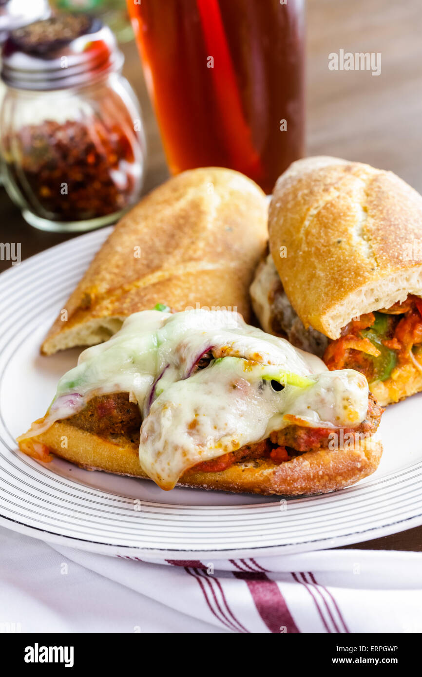 Meatball sandwich on the plate in Italian restaurant Stock Photo - Alamy