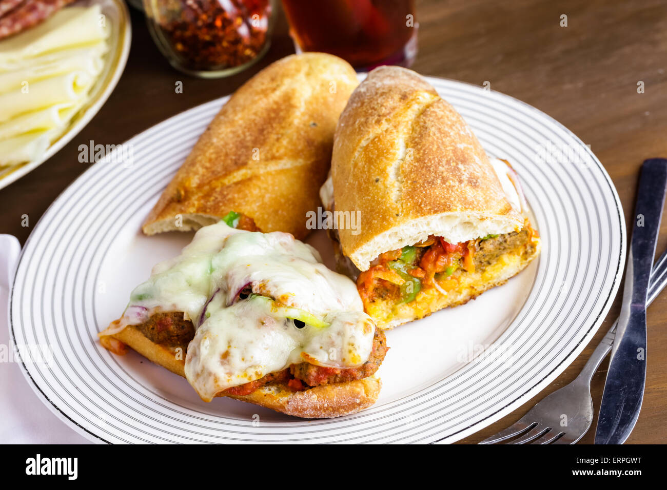Meatball sandwich on the plate in Italian restaurant Stock Photo - Alamy