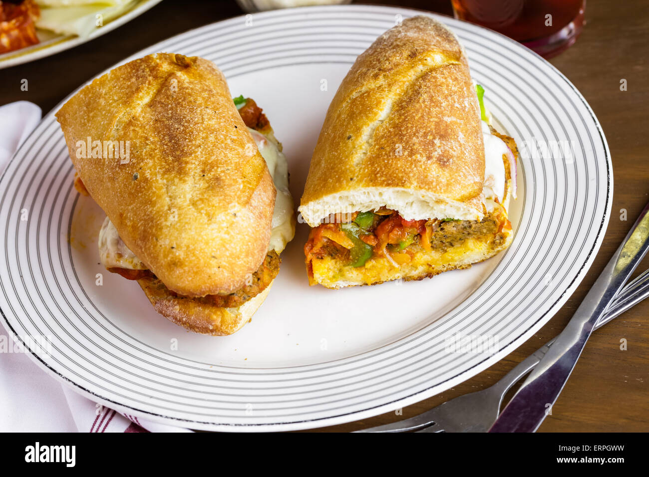 Meatball sandwich on the plate in Italian restaurant Stock Photo - Alamy