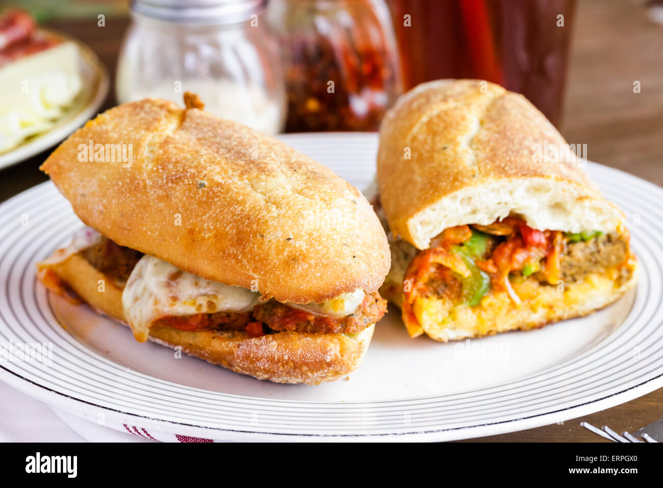 Meatball sandwich on the plate in Italian restaurant Stock Photo - Alamy