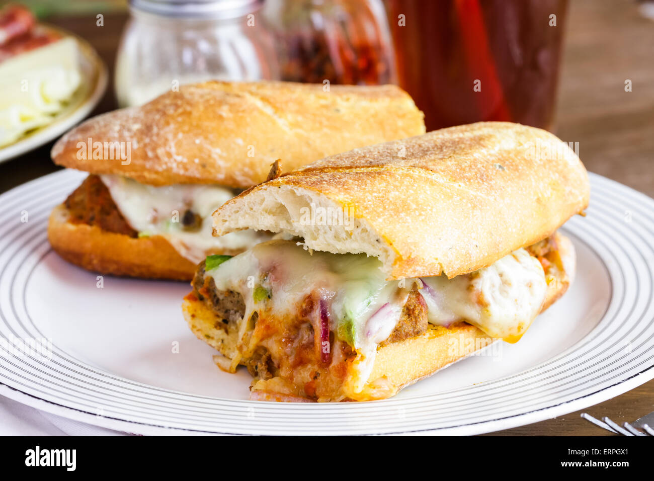 Meatball sandwich on the plate in Italian restaurant Stock Photo - Alamy
