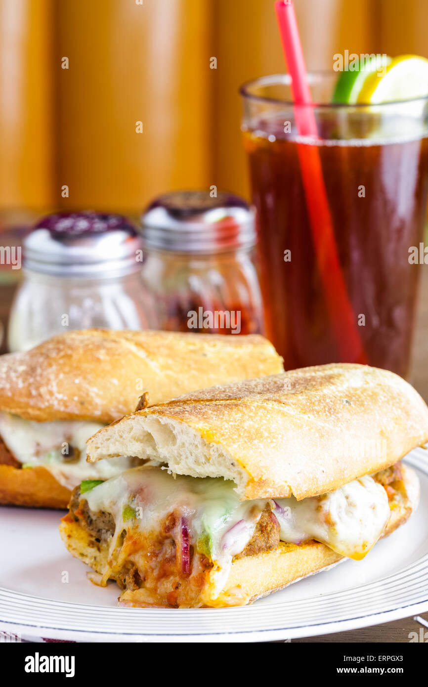 Meatball sandwich on the plate in Italian restaurant Stock Photo - Alamy