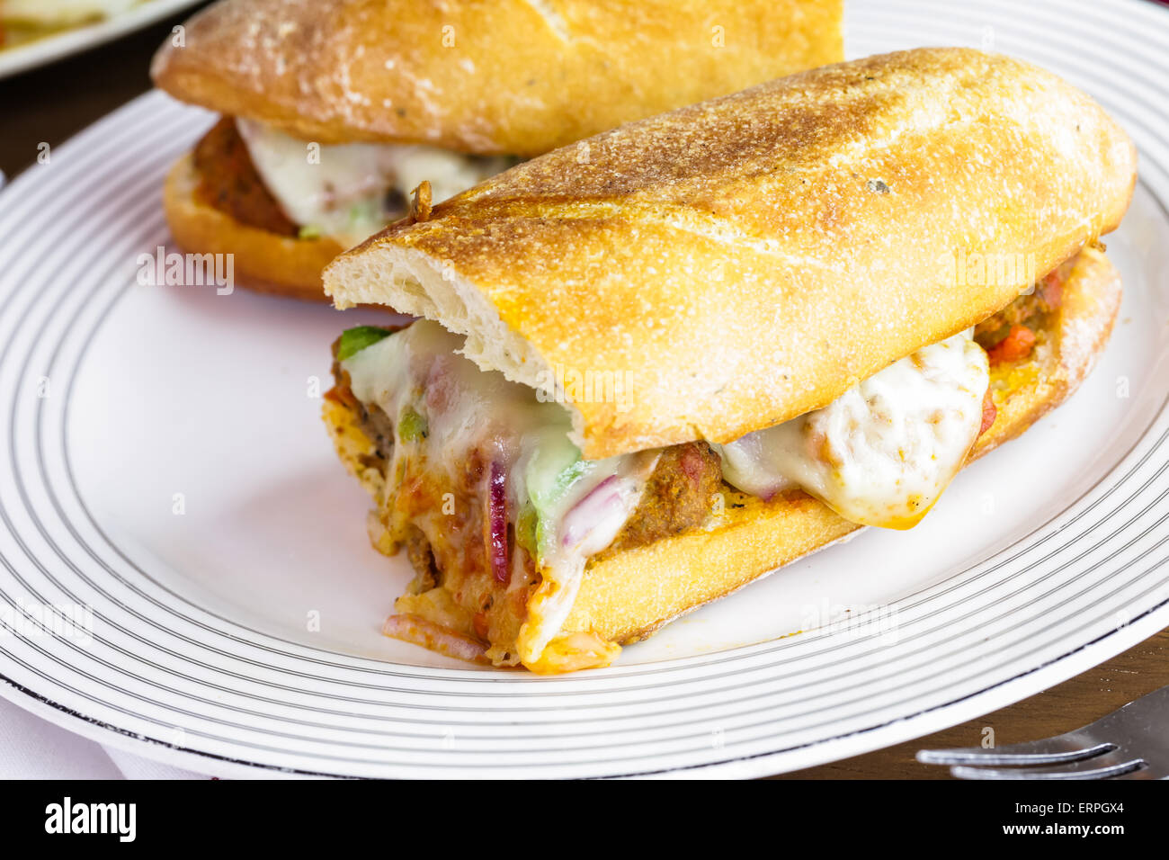 Meatball sandwich on the plate in Italian restaurant Stock Photo - Alamy