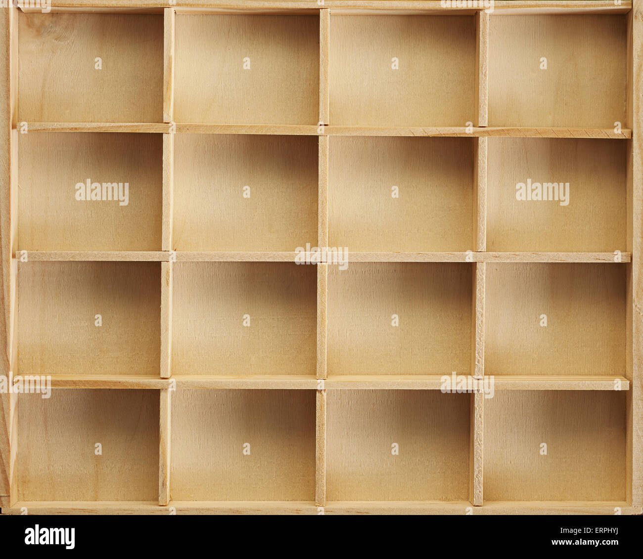 Details and textures of a wooden container, sixteen square partitions ...