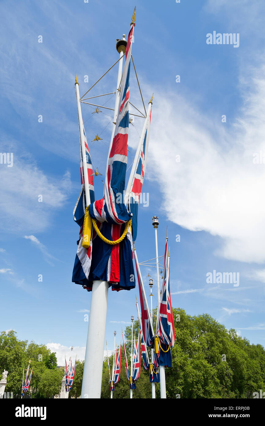 UK flags at Buckingham palace - London, Great Britain, Europe Stock ...