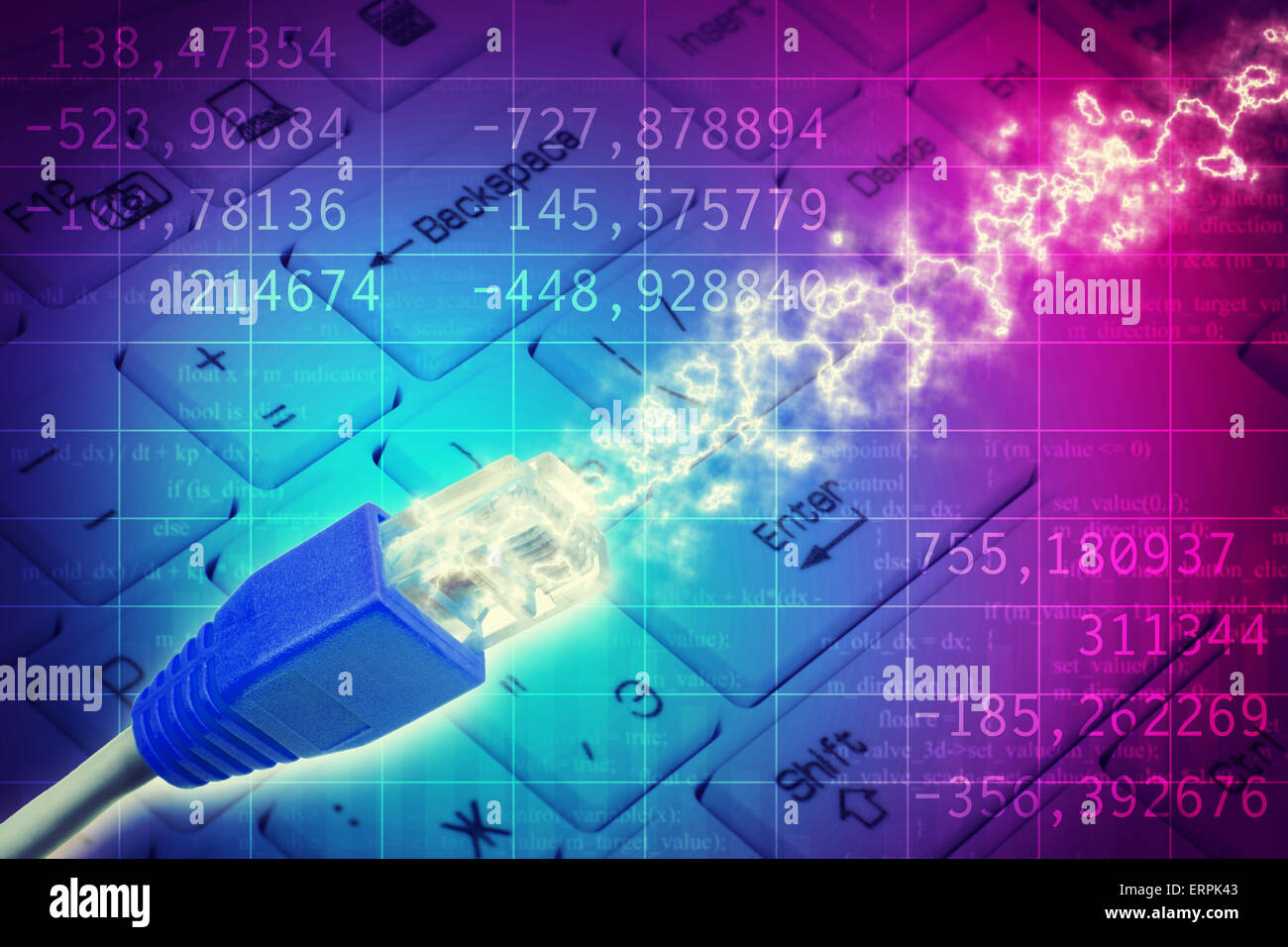 Computer cable on keyboard Stock Photo - Alamy