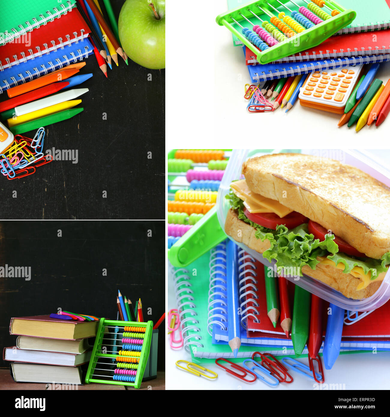 collage school stationery and lunch box - Back to school concept Stock ...