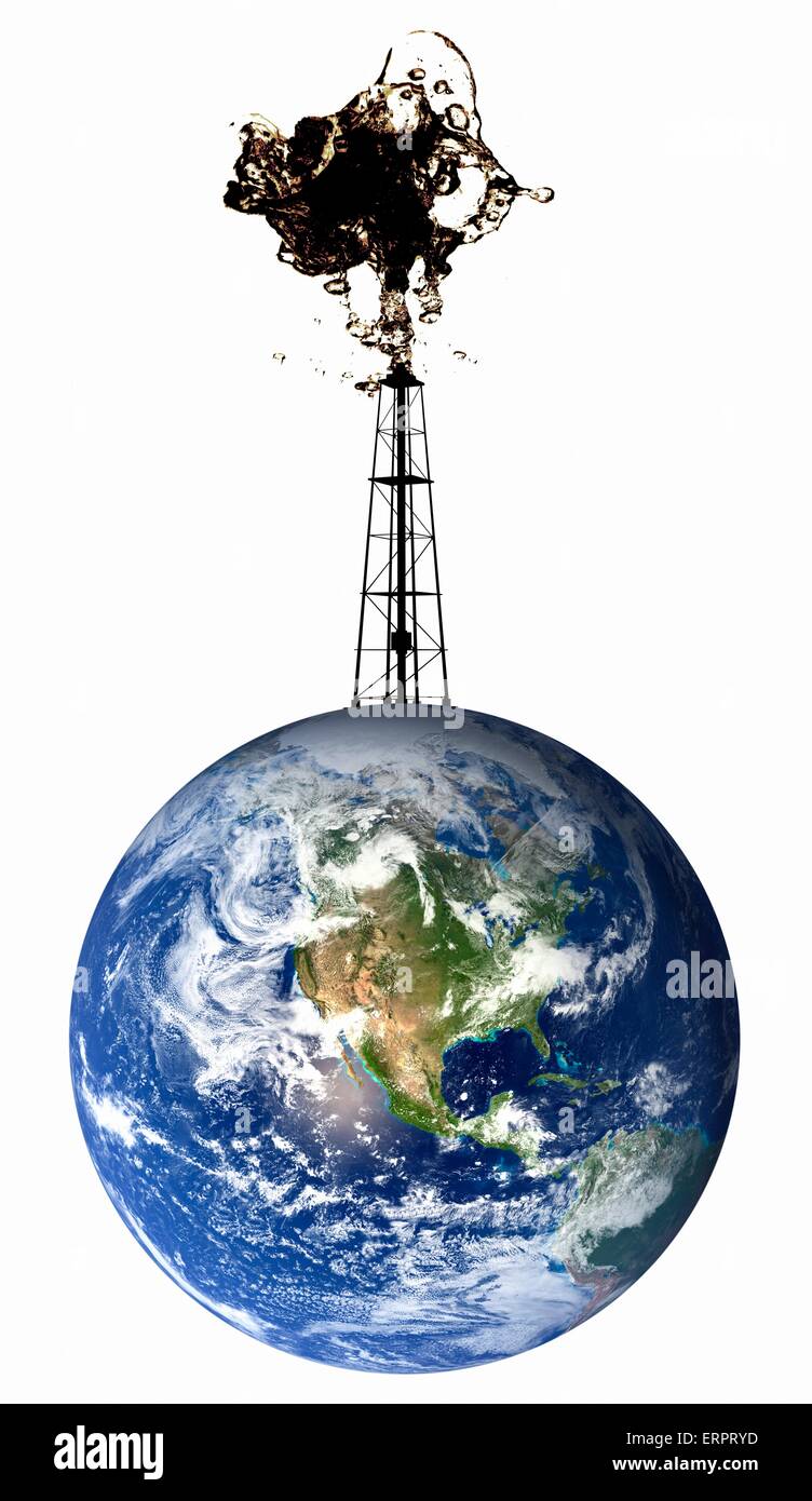 Planet earth with an oil well, computer artwork Stock Photo - Alamy