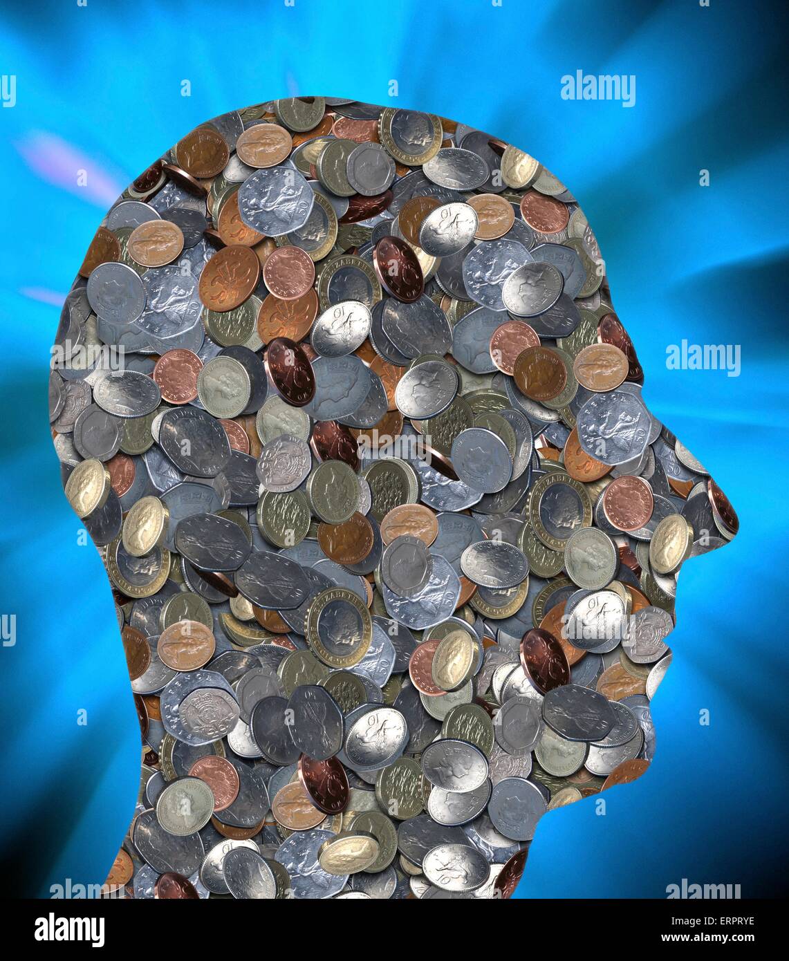 Coins in the shape of a human head, computer artwork Stock Photo - Alamy