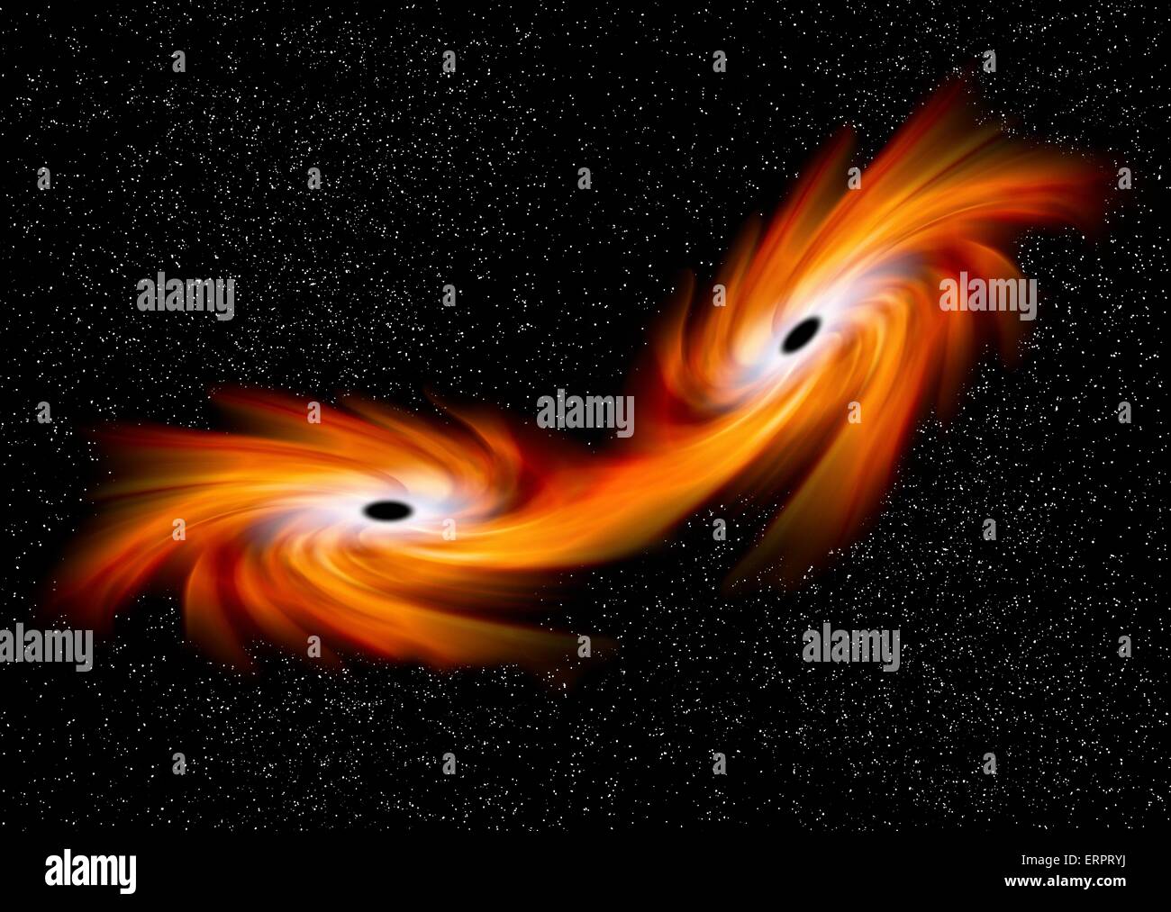 Black holes merging in space, computer artwork Stock Photo - Alamy