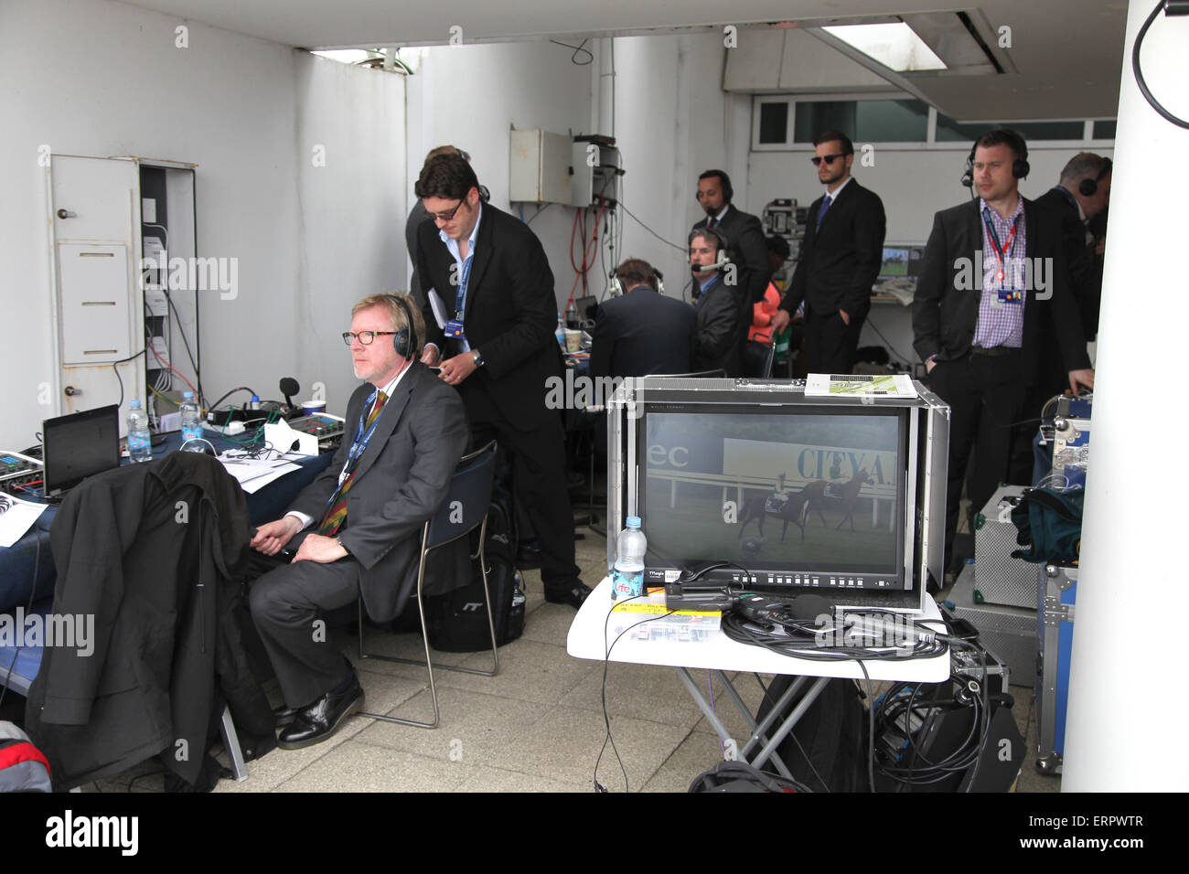 Epsom Downs, Surrey, UK. 6th June, 2015. inside the TV compound of ...
