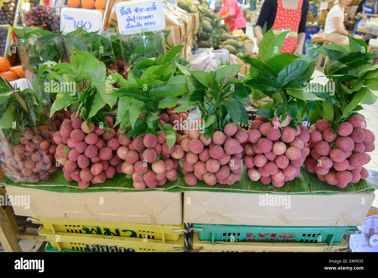 Fresh lychees at the fancy Or Tor Kor farmer's market in Bangkok ...