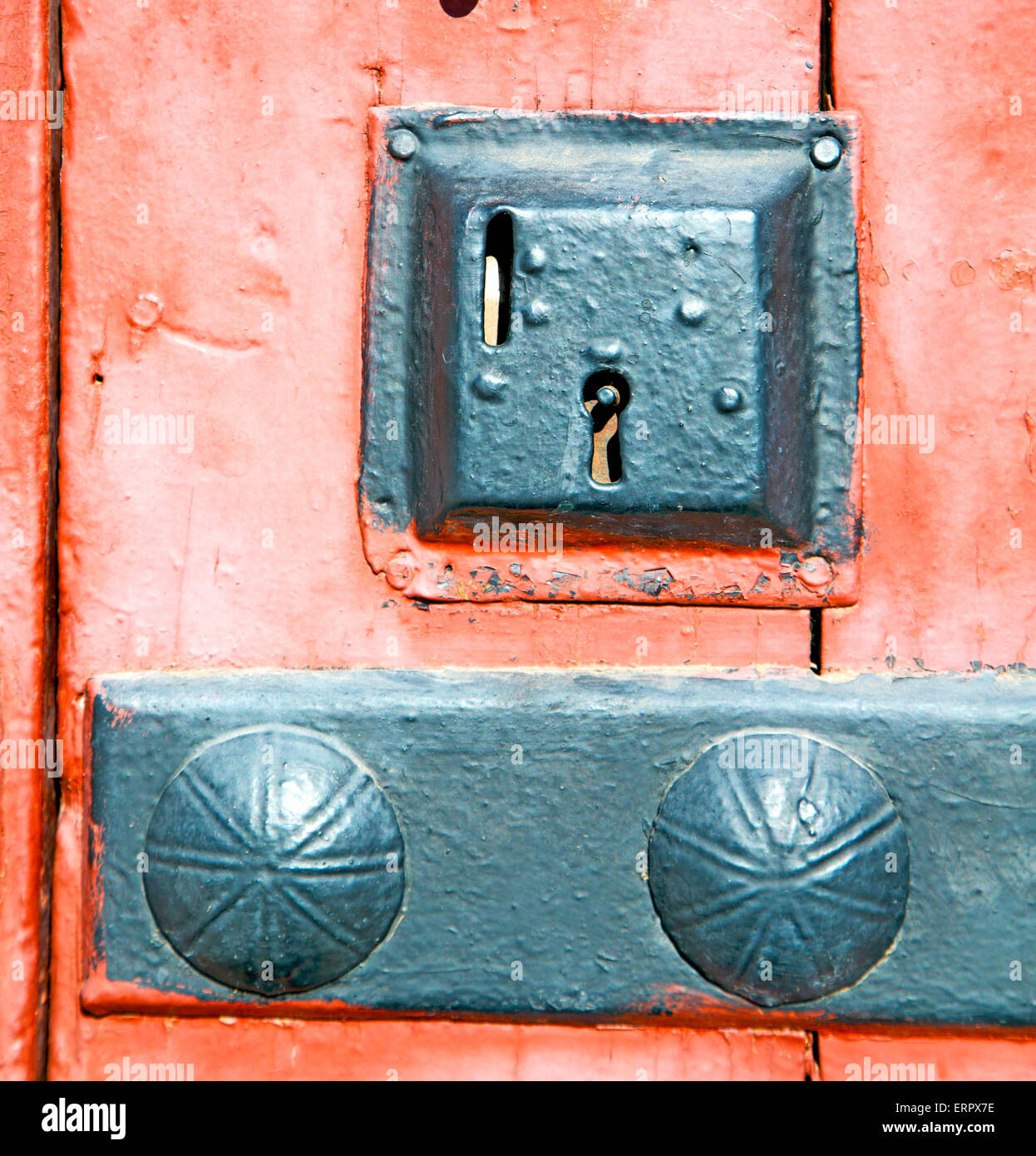 brown morocco in africa the old wood facade home and rusty safe padlock ...