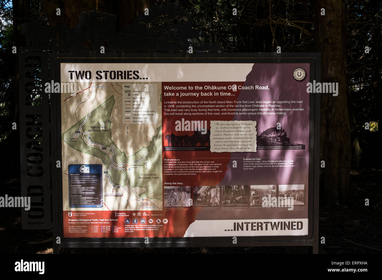 Information sign at the start of the Ohakune Old Coach road, New ...