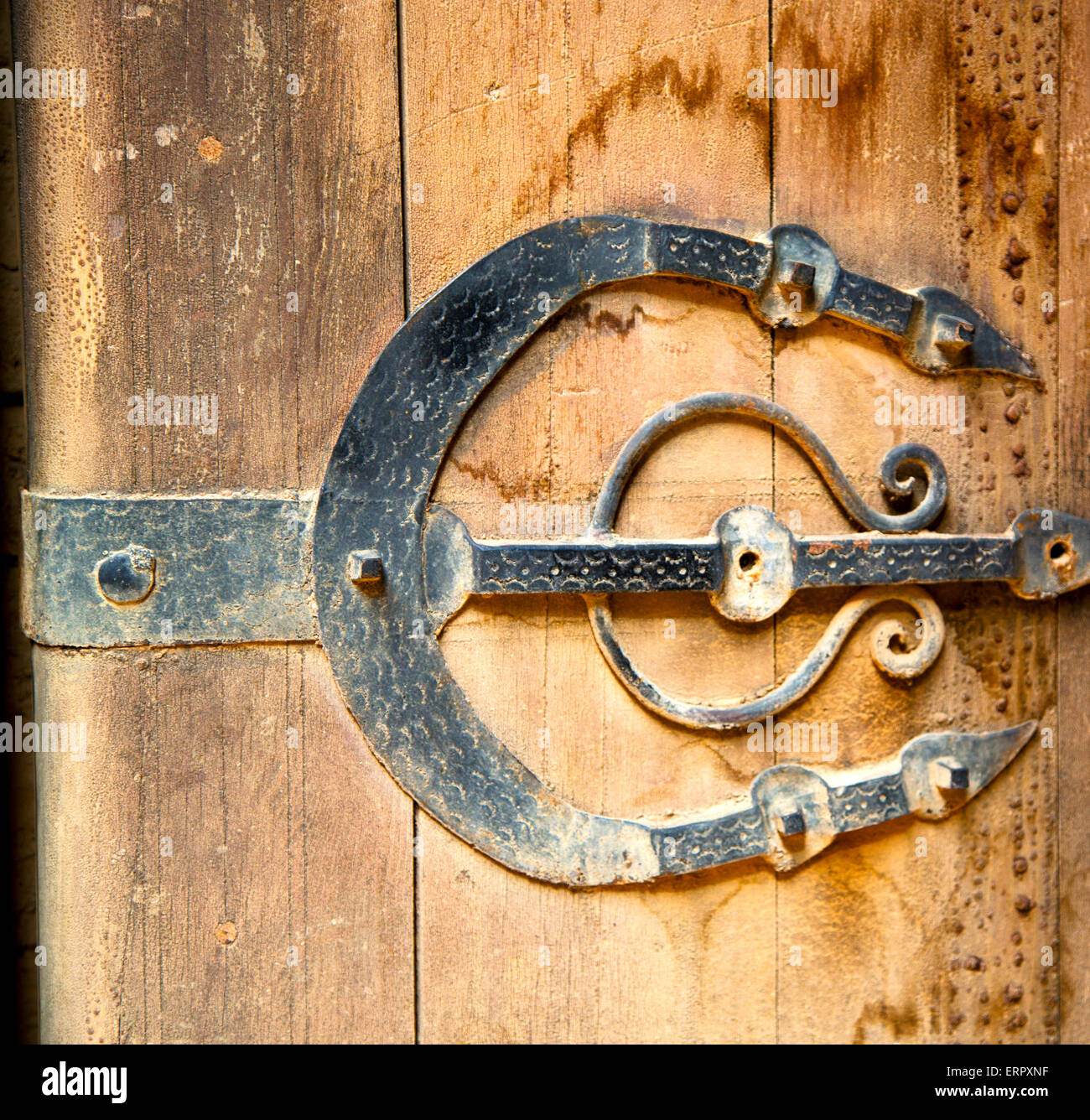 brown morocco in africa the old wood facade home and rusty safe padlock ...