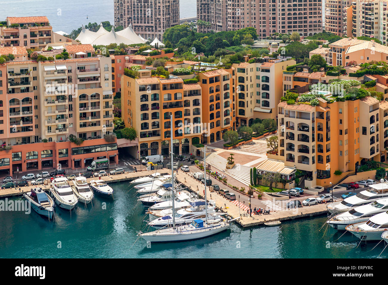 View from above on small marina and modern building of Monaco Stock ...