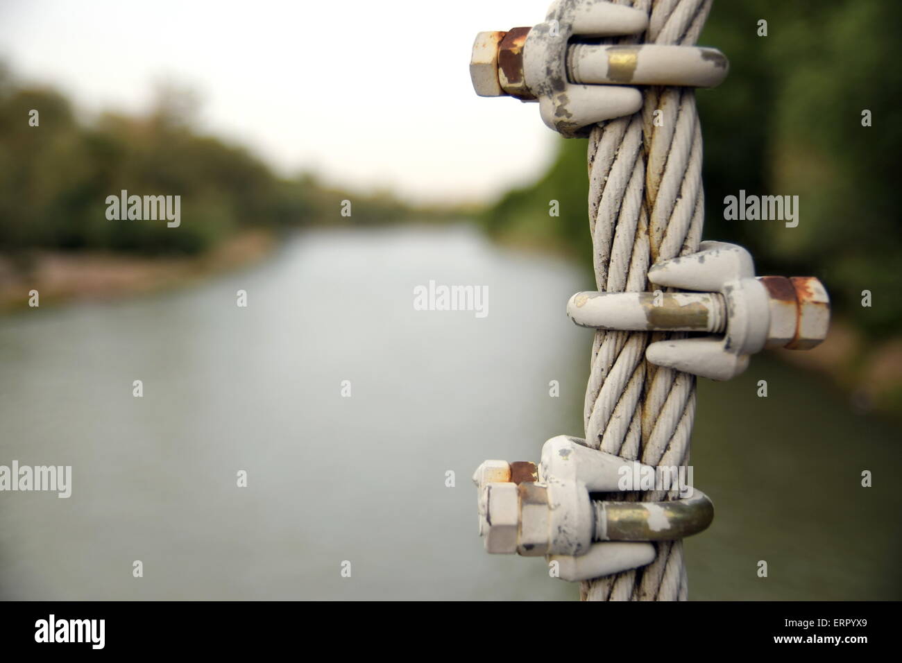 Close up Bridge Steel Cable with River Background Stock Photo - Alamy