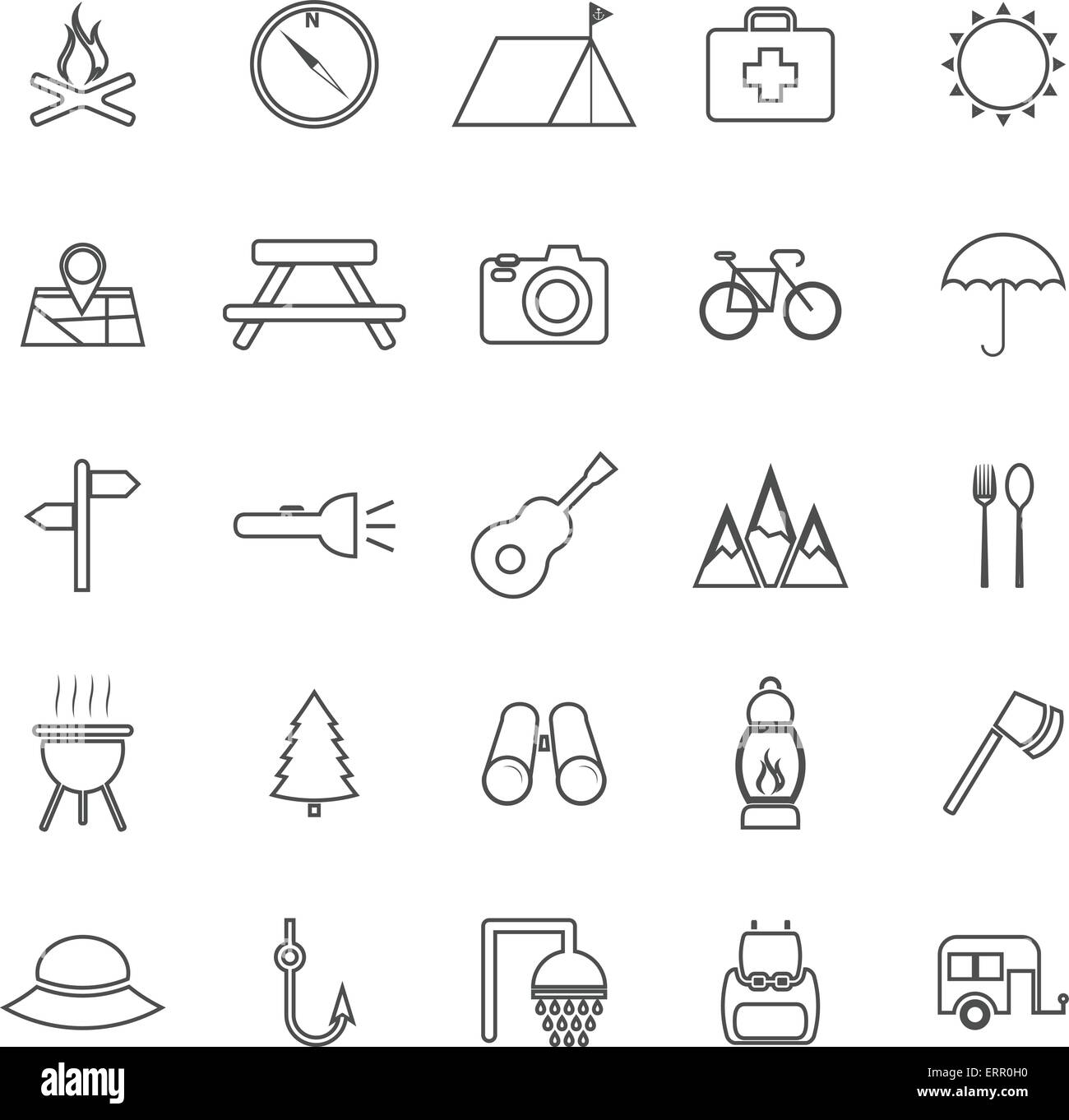 Camping line icons on white background, stock vector Stock Vector Image ...
