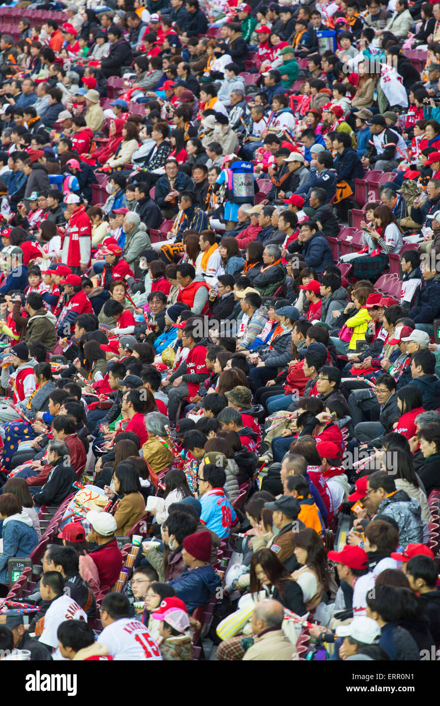 People watching baseball match of Hiroshima Toyo Carps inside MAZDA ...
