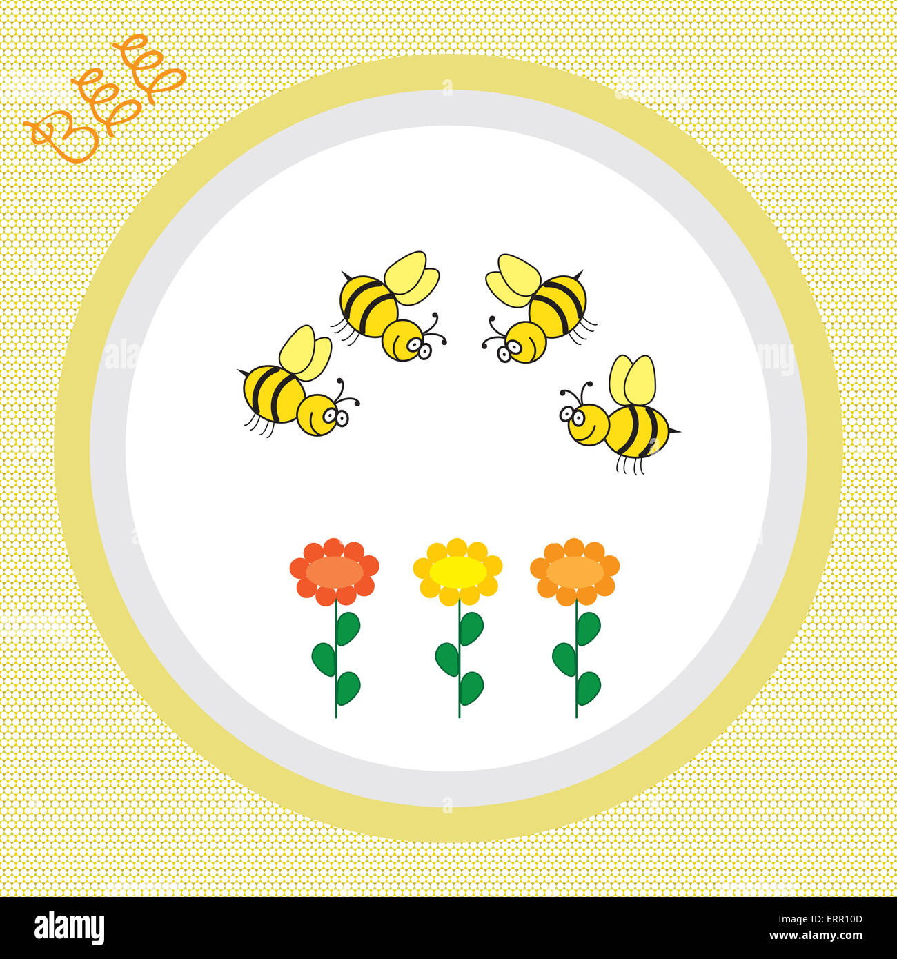 colorful background with flowers and bee, cartoon Stock Photo - Alamy