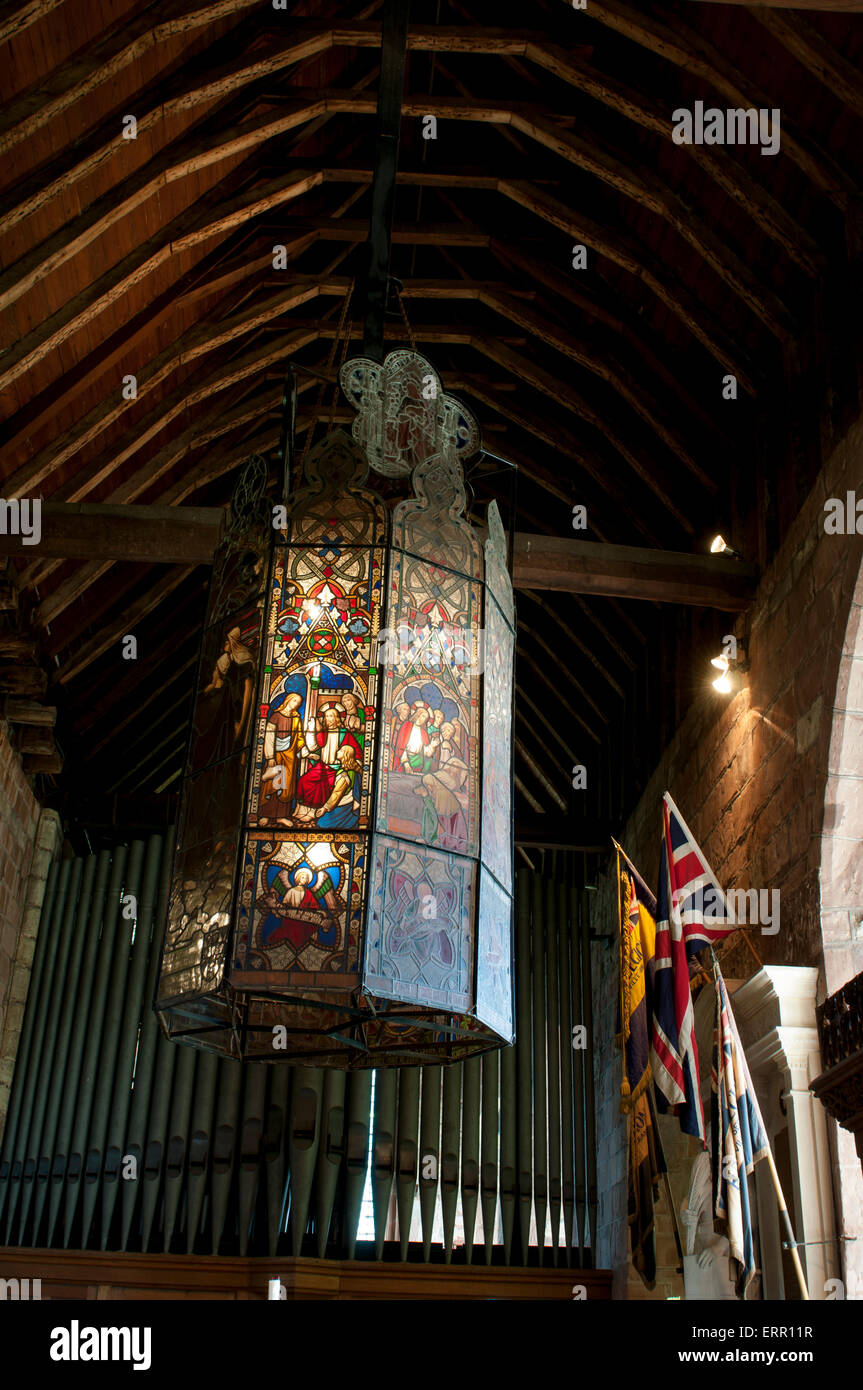 Stained glass lantern in St. Peter`s Church, Kinver, Staffordshire ...