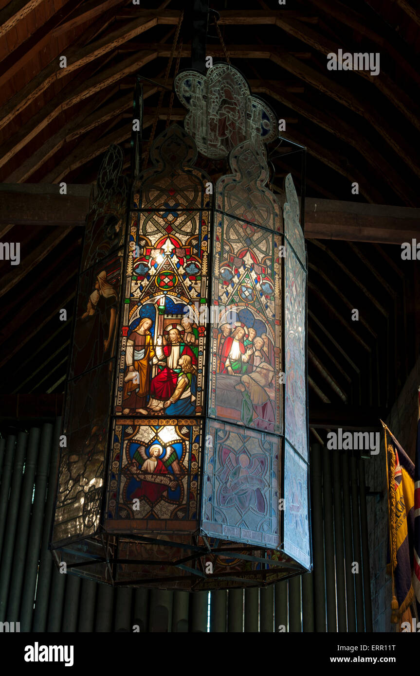 Stained glass lantern in St. Peter`s Church, Kinver, Staffordshire ...