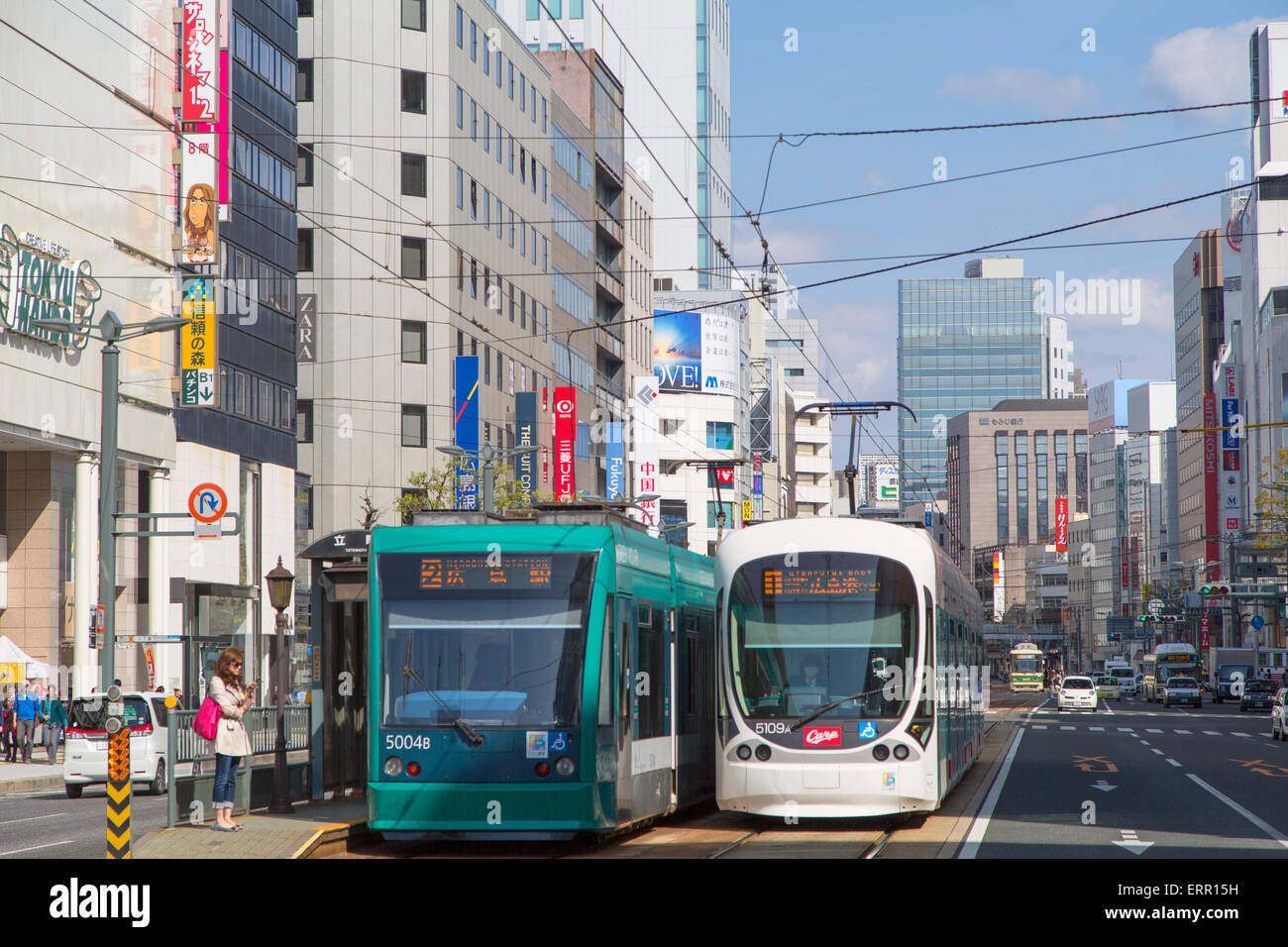 Tram and traffic, Hiroshima, Hiroshima Prefecture, Japan Stock Photo ...