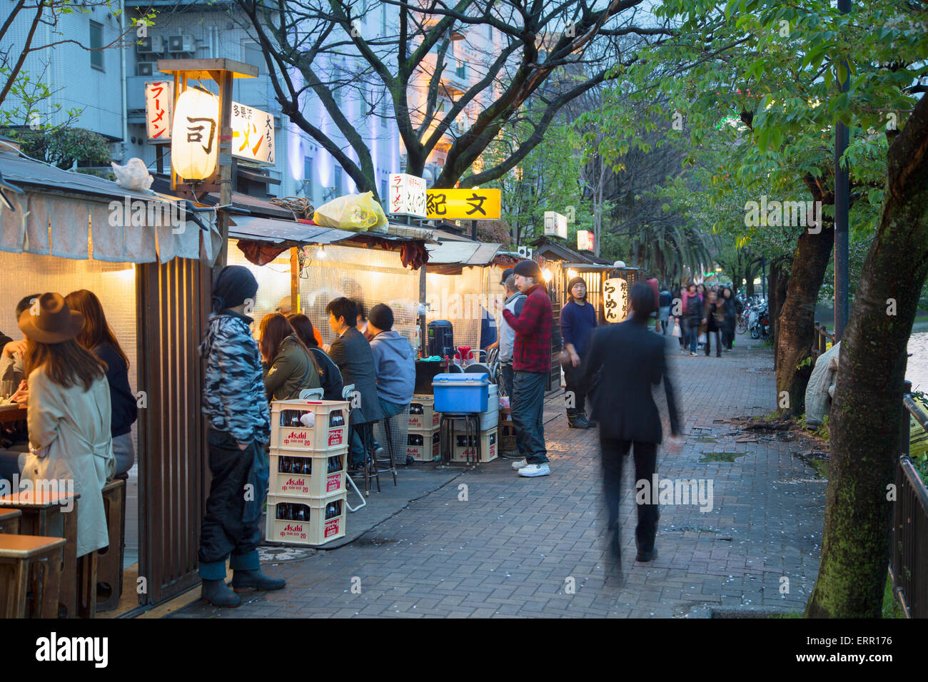 People walking past food stalls, Sumiyoshi Temple, Fukuoka, Kyushu ...