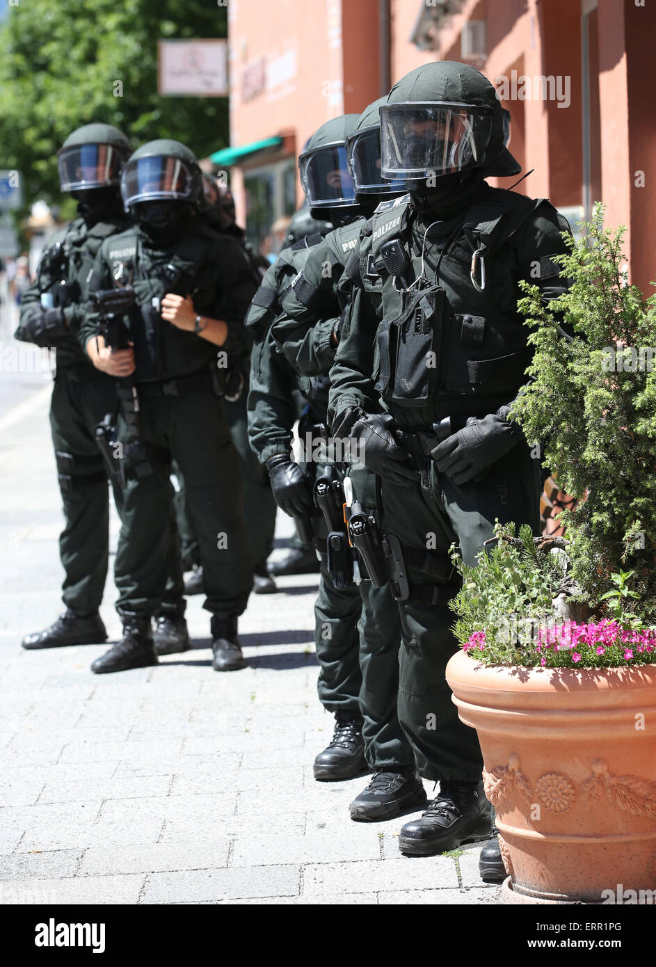 Garmisch-Partenkirchen, Germany. 07th June, 2015. Police stand during a ...