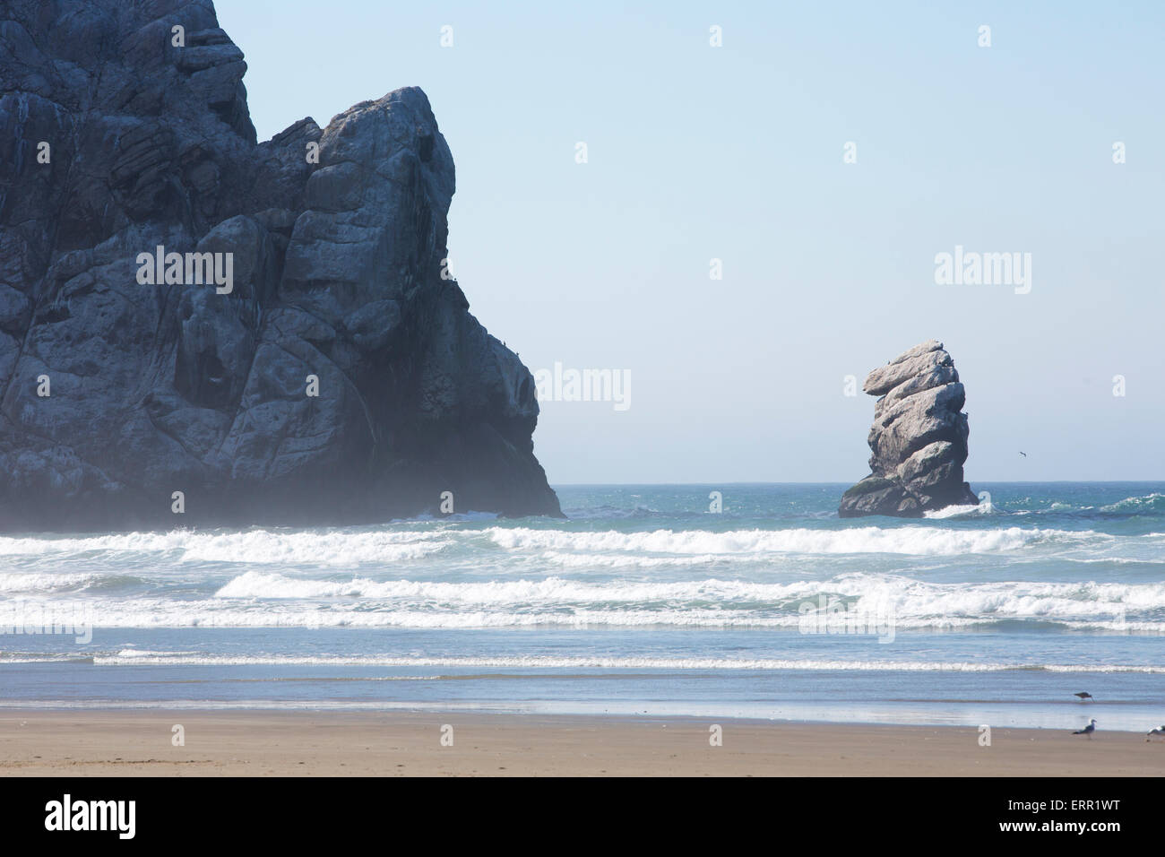 big rock at Morro Bay in California on sandy beach Stock Photo - Alamy