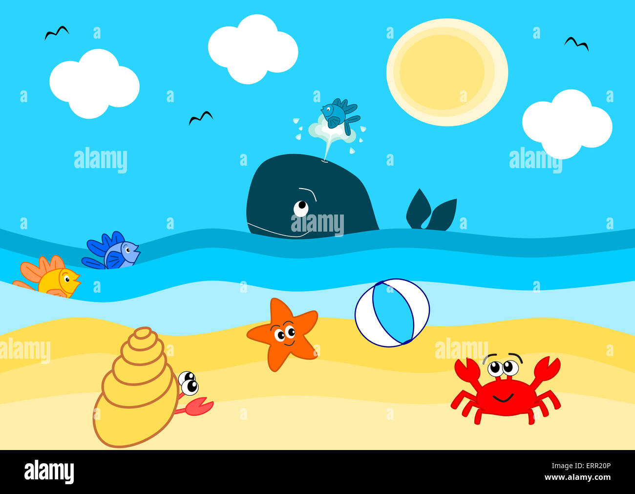 summertime on the beach funny cartoon illustration Stock Photo - Alamy