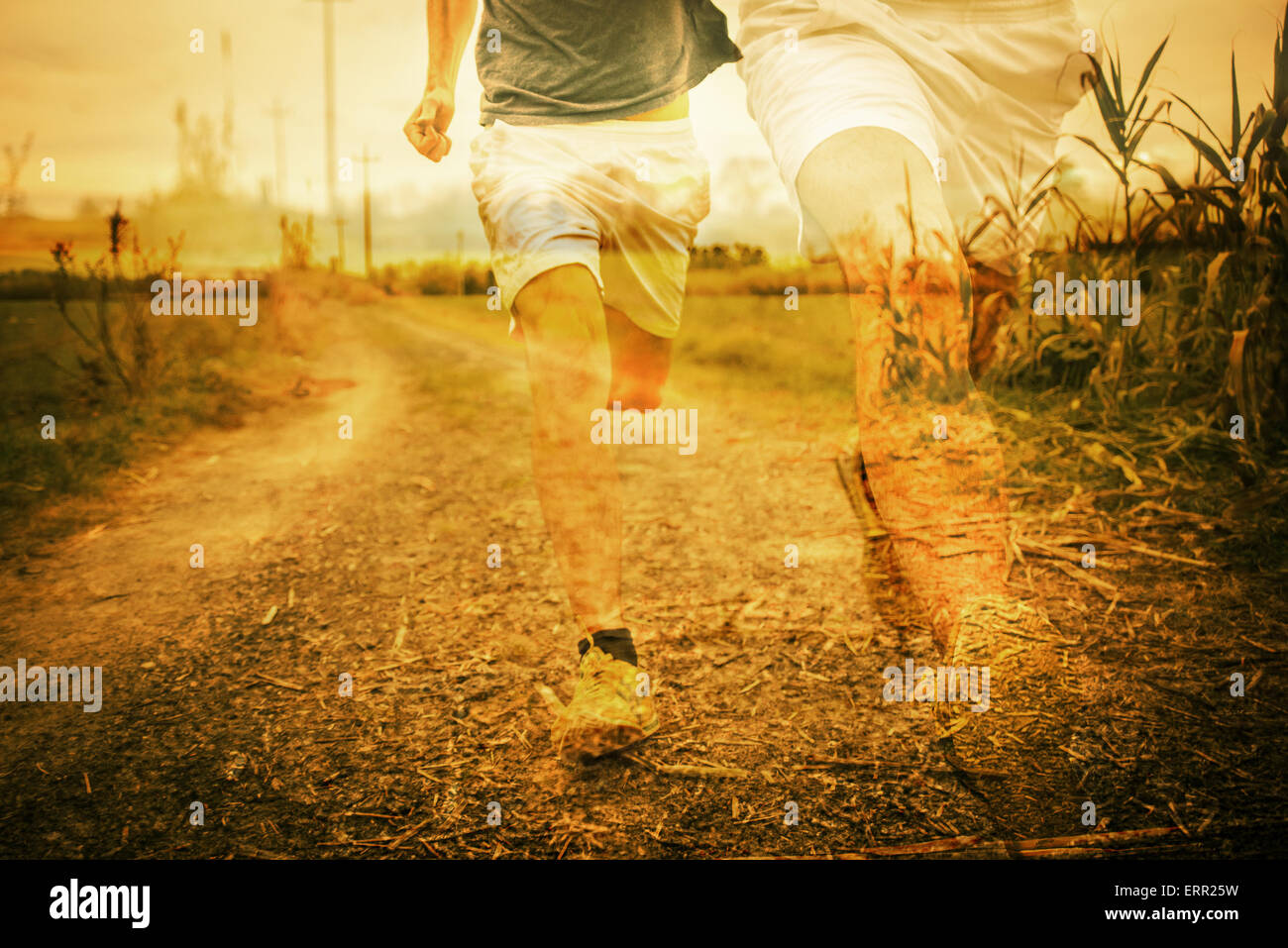 A double exposure of a running guy at the sunset Stock Photo - Alamy